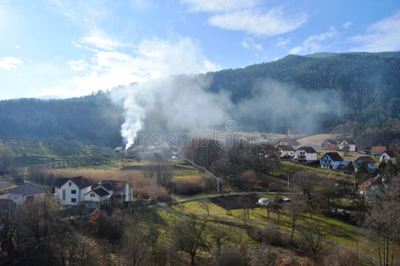 Smoke and Fire in the Village Stock Image - Image of color, leaf: 223282427