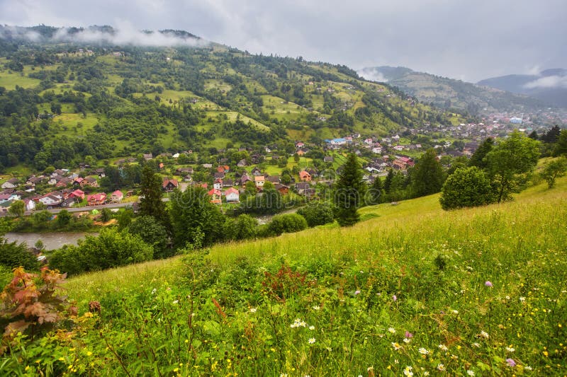 Mountain Village Landscape. Mountain Village in Mountain Green Valley ...