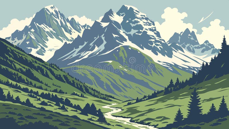 Mountain Vista Landscape, Expansive Mountain Range View Vector Design ...
