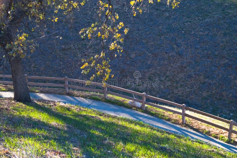 Mountain Walkway with Railing and Fall Tree Stock Image - Image of ...
