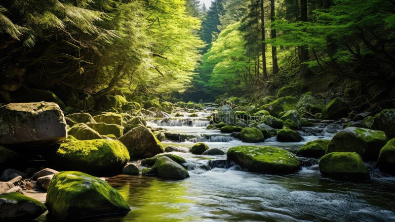 Mountain water and rocks stock image. Image of sunlight - 383445269