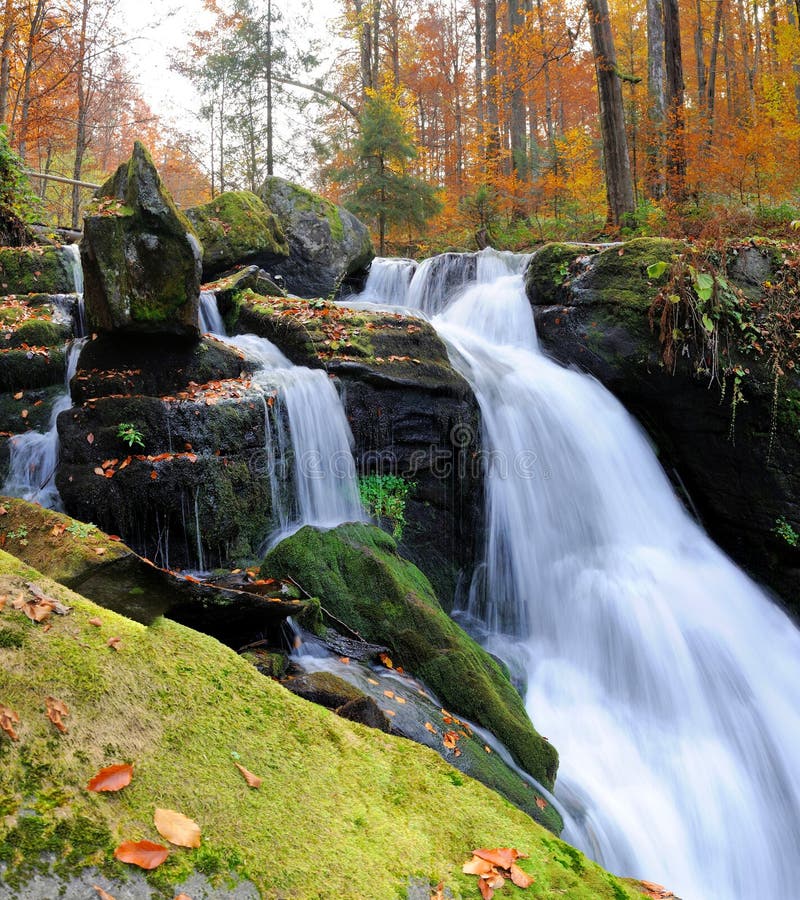 Mountain Waterfall in Autumn Forest Stock Photo - Image of creek ...
