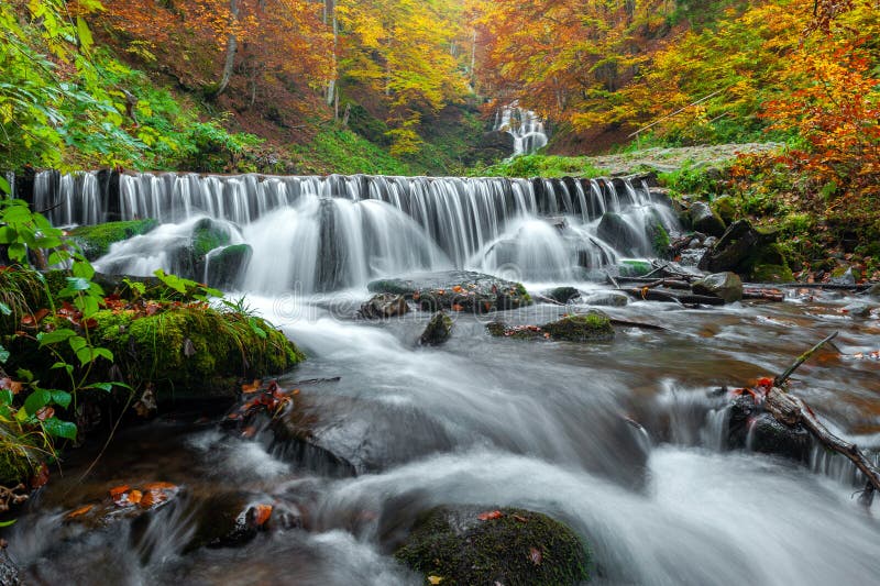 Mountain Waterfall in Autumn Forest Stock Image - Image of fresh ...