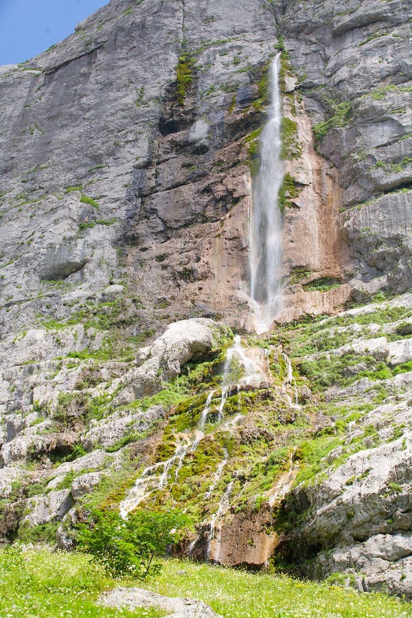 Mountain Waterfall with Clean Water Falls from a Small Height Stock ...