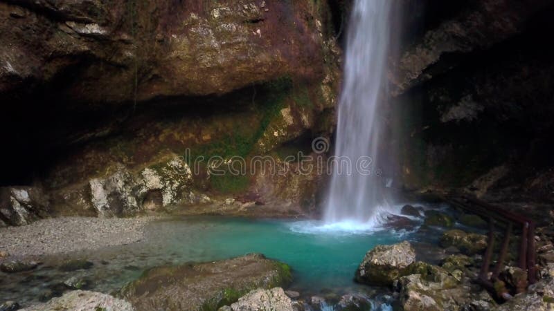 Mountain Waterfall. Clip. a Small Stream of Clean Water Falling on the ...
