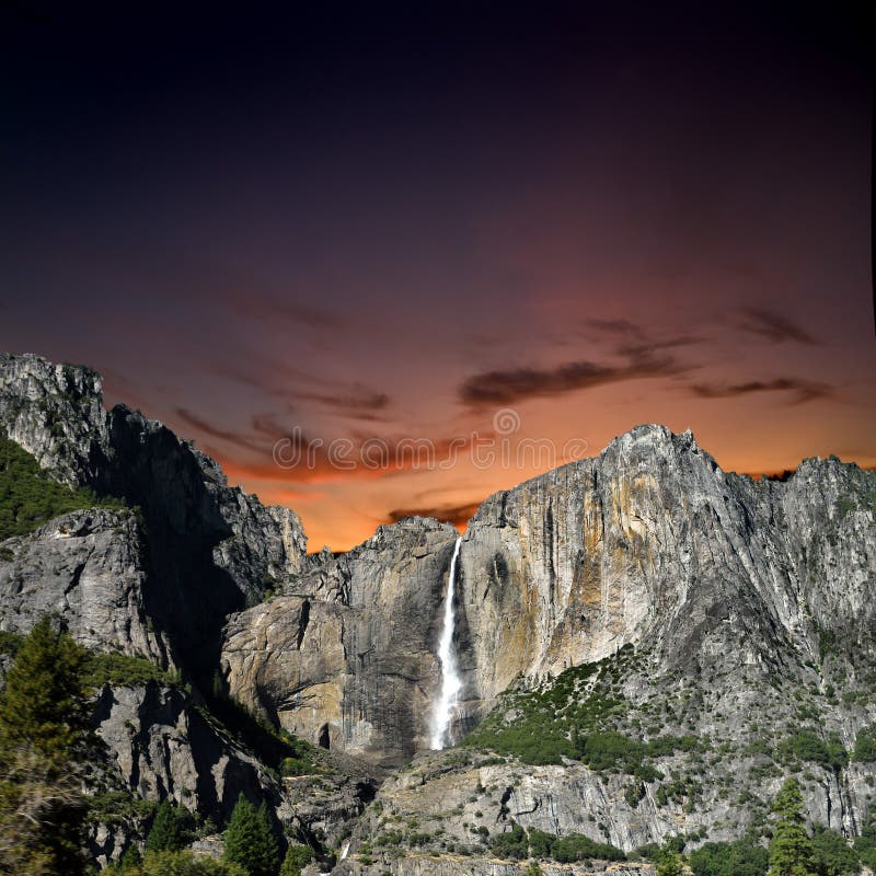 Mountain with Waterfall at Dusk Stock Photo - Image of dawn, apex: 12978898