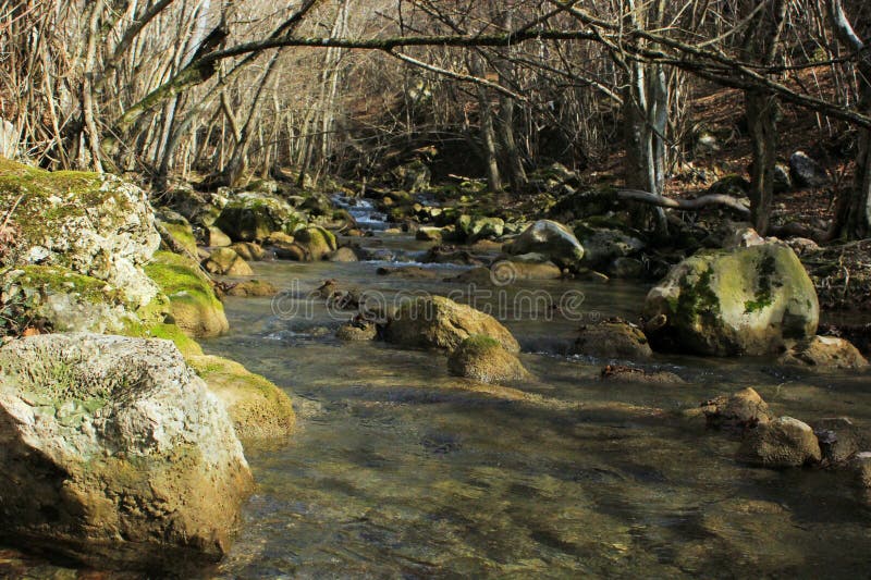 Mountain Waterfall in Early Spring Stock Image - Image of landscape ...