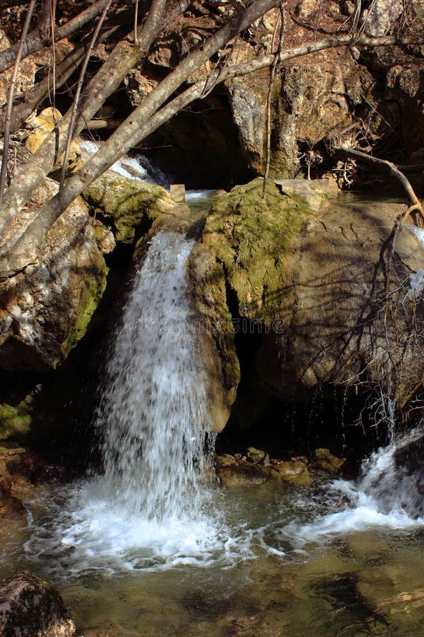 Mountain Waterfall in Early Spring Stock Photo - Image of flow, trees ...