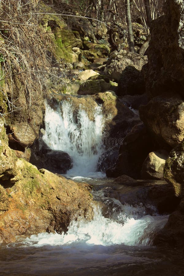 Mountain Waterfall in Early Spring Stock Photo - Image of stream, trees ...