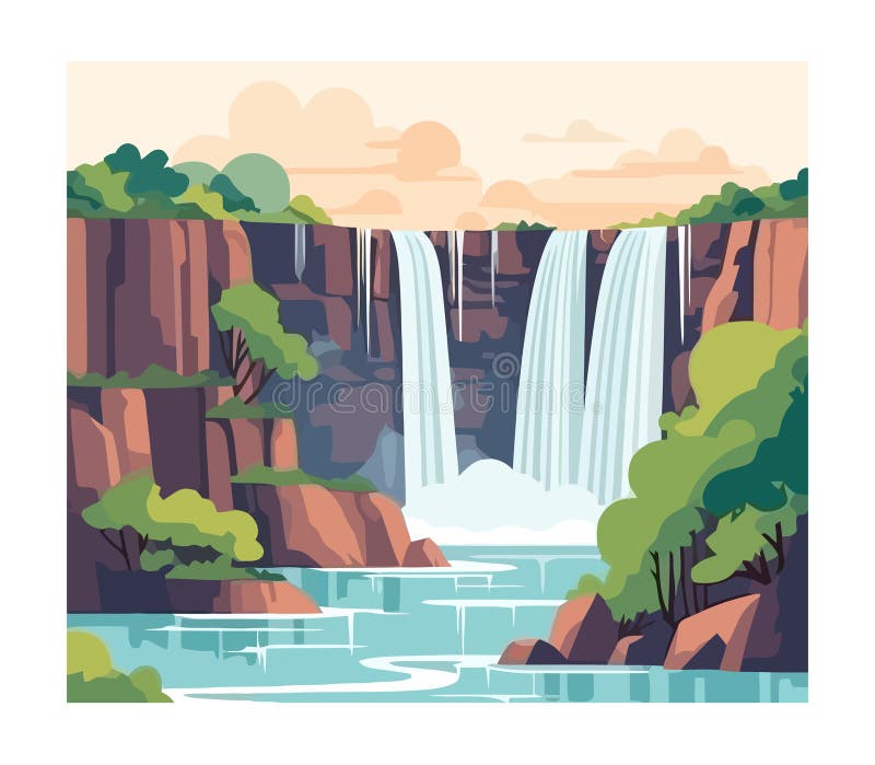 Mountain Waterfall Flowing Ravine in Sunset Stock Photo - Image of ...