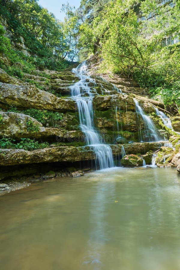 Mountain Waterfall in the Forest, a Large Noisy Stream of Water Stock ...