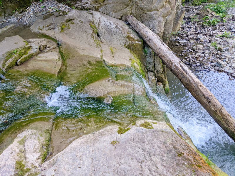 Mountain Waterfall in the Forest. Summer Time Stock Image - Image of ...