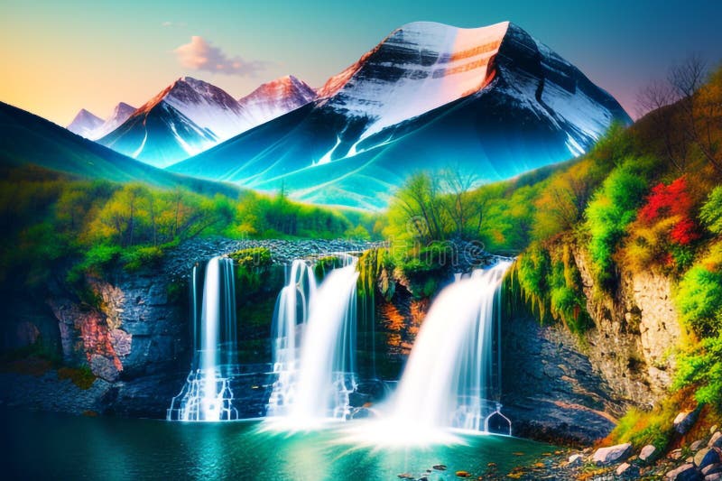 Mountain and Waterfall Landscape 013 Stock Illustration - Illustration ...