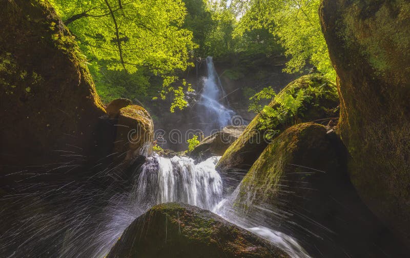 Mountain Waterfall in Spring Forest Stock Image - Image of natural ...