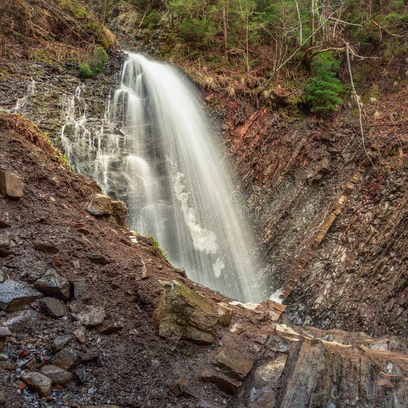 Mountain Waterfall in Spring Forest with Stone Rock Stock Image - Image ...