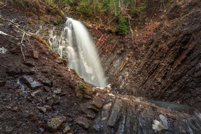 Mountain Waterfall in Spring Forest with Stone Rock Stock Image - Image ...