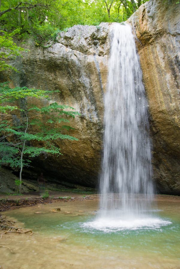Mountain Waterfall Vertical in the Spring Forest Stock Image - Image of ...