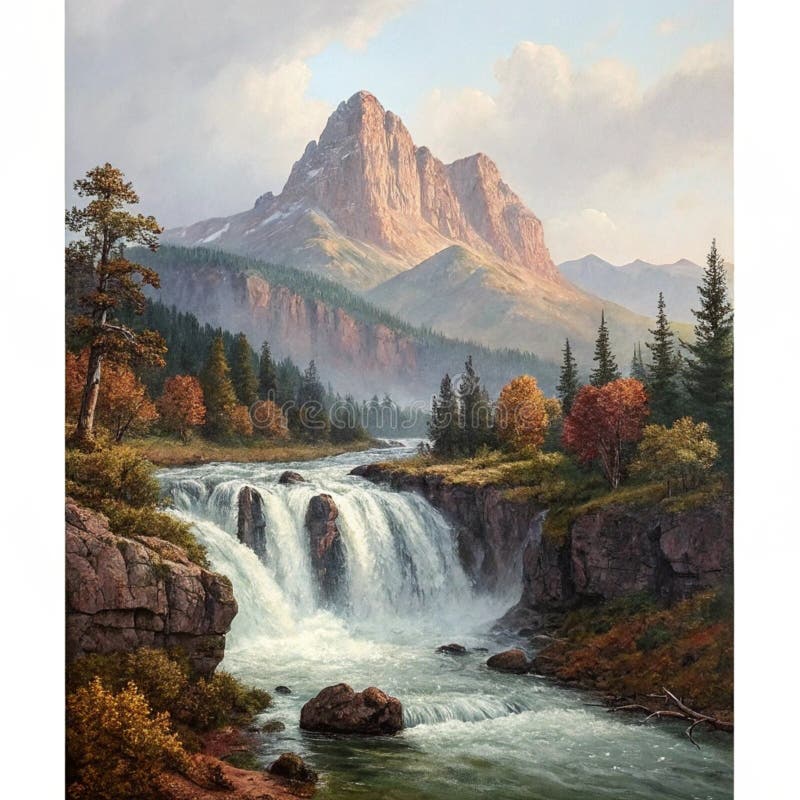 Mountain Waterfalls stock illustration. Illustration of explore - 367566621