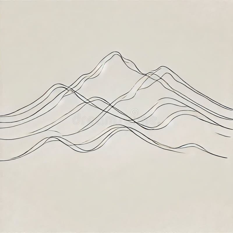 Mountain and Wave Drawing Generative for AI Stock Illustration ...