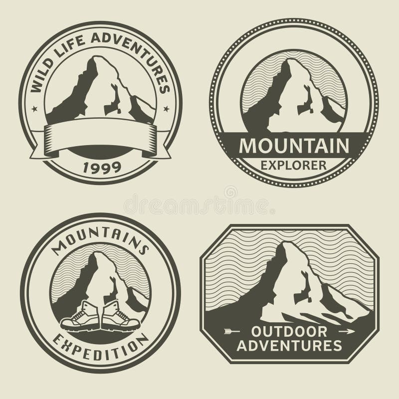 Mountain Wild Adventure Signs or Stamps Stock Vector - Illustration of ...