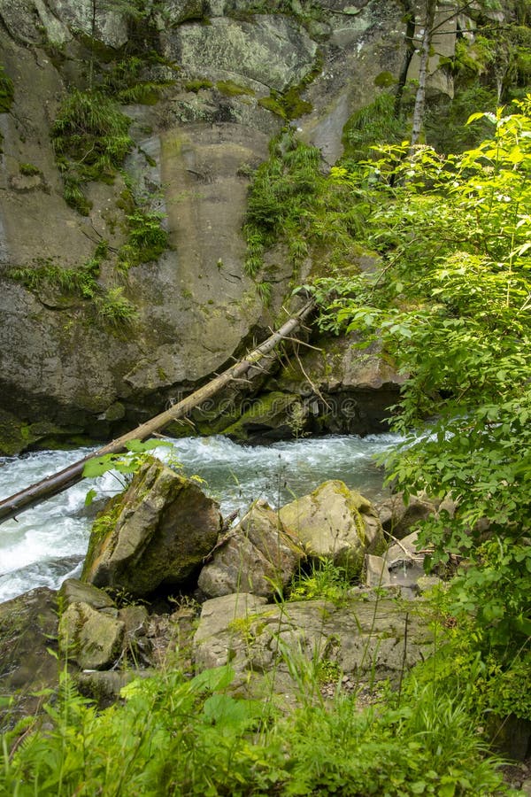 A Mountain Winding River Flows among the Stones between the Rocks and ...