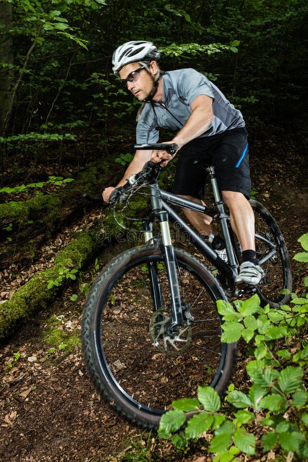 Mountainbiker Driving through a Curve Stock Image - Image of crossbike ...