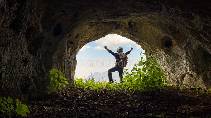 Mountaineer Explorer`s Cave Curiosity and Excursion Stock Image - Image ...