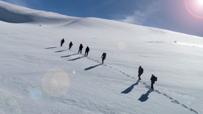 Mountaineer Group and High Mountains Heading Towards the Destination ...
