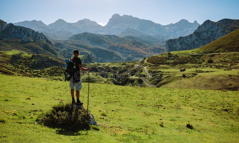 Mountaineer Looking Landscape with Path between Mountains Stock Photo ...