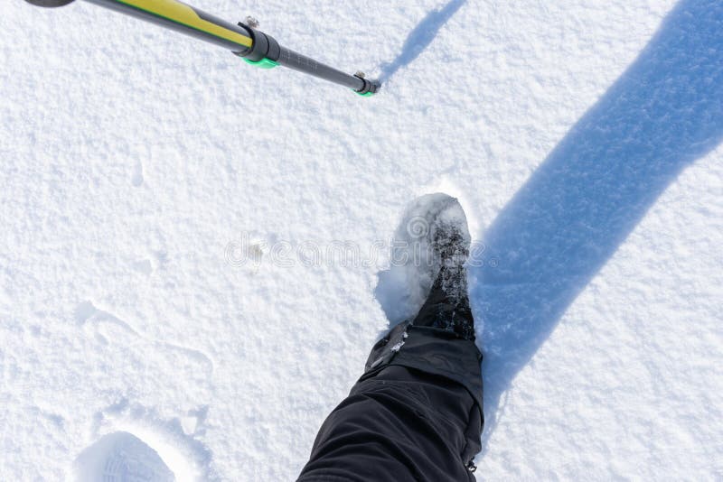 Mountaineer`s Foot Sunk in Virgin Snow Stock Image - Image of climbing ...