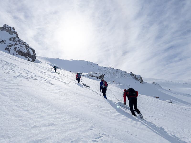 Mountaineer Team Approaching the Summit Stock Image - Image of ...