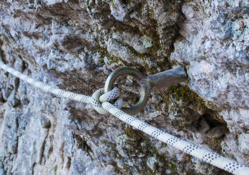Mountaineering Fixing Ring with a Rope. Stock Image - Image of ideas ...