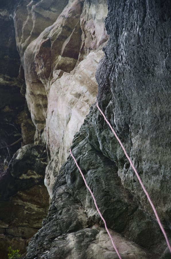 Mountaineering Ropes on a Climbing Route Stock Image - Image of ...