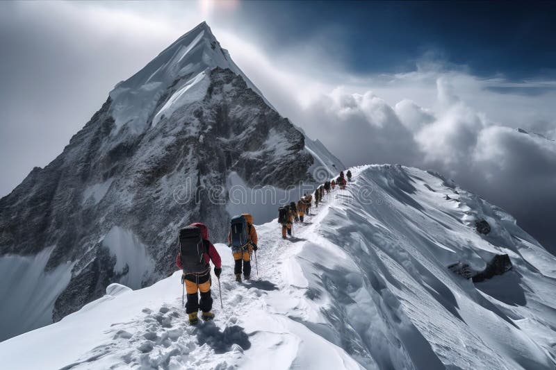 Mountaineers Ascending To a High Peak Stock Illustration - Illustration ...