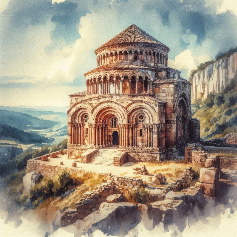 Mountainous Ancient Church Ruins Stock Illustration - Illustration of ...