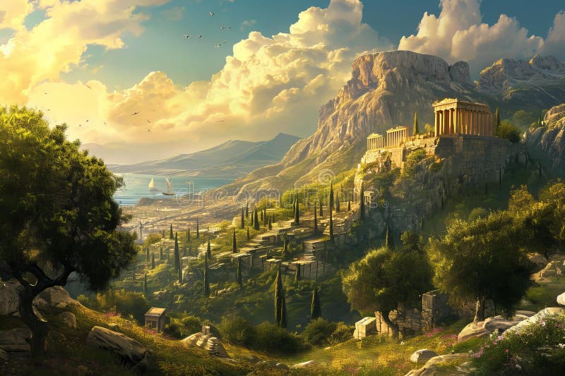 Mountainous Ancient Greece Landscape. Generate Ai Stock Illustration ...