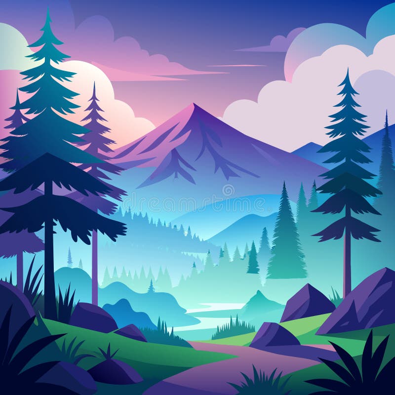 Mountainous Forestscape Stock Illustrations – 7 Mountainous Forestscape ...