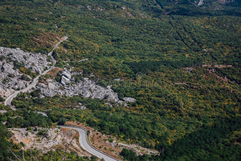 Mountainous Terrain Rocks View from Above in Nature Green Forest Below ...