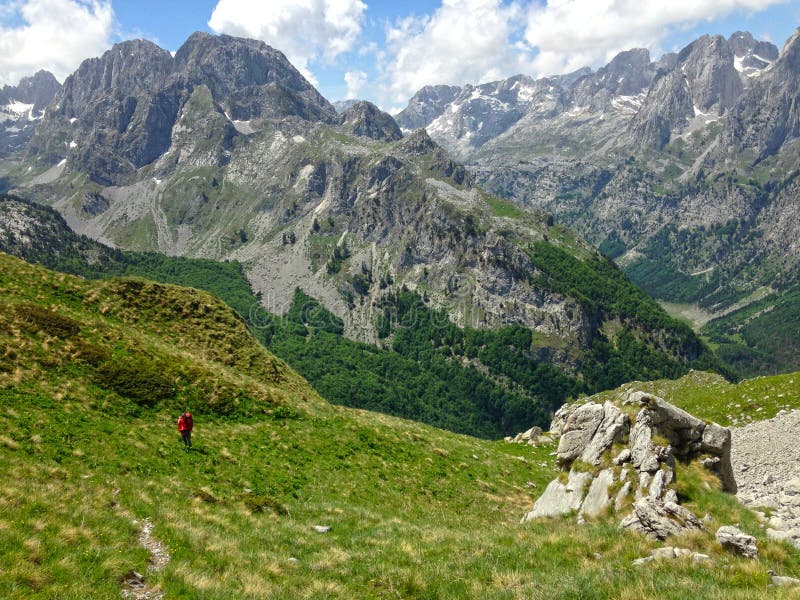Mountains of the Albanian Alps Stock Image - Image of backpack ...