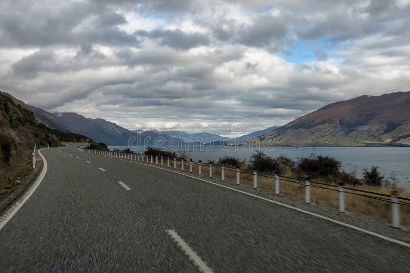 The Mountains Along Both Sides of Lake Hawea Near Wanaka Stock Image ...