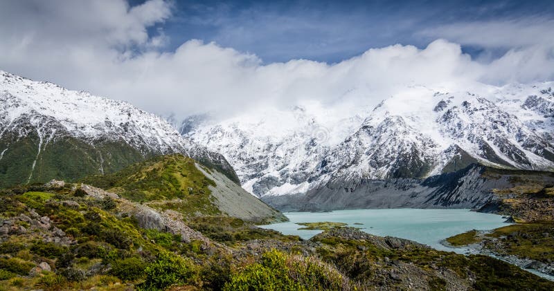 Mountains Around Mount Cook Stock Photo - Image of snowcapped, cloudy ...