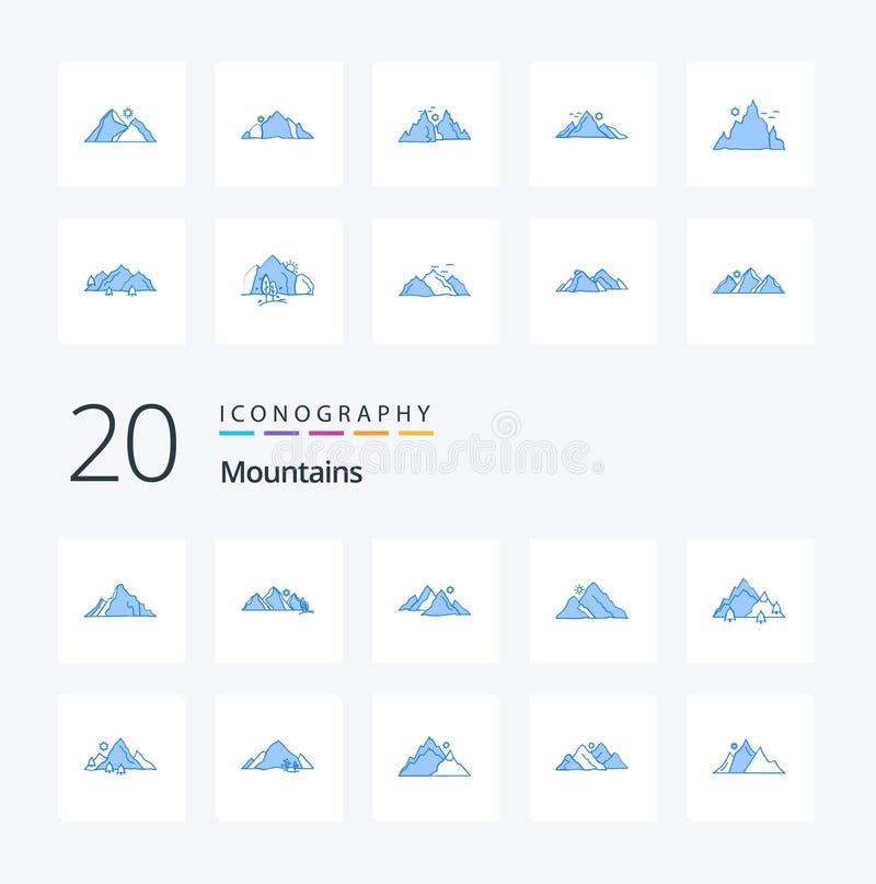 20 Mountains Blue Color Icon Pack Like Nature Hill Nature Tree Hill Stock Vector - Illustration ...