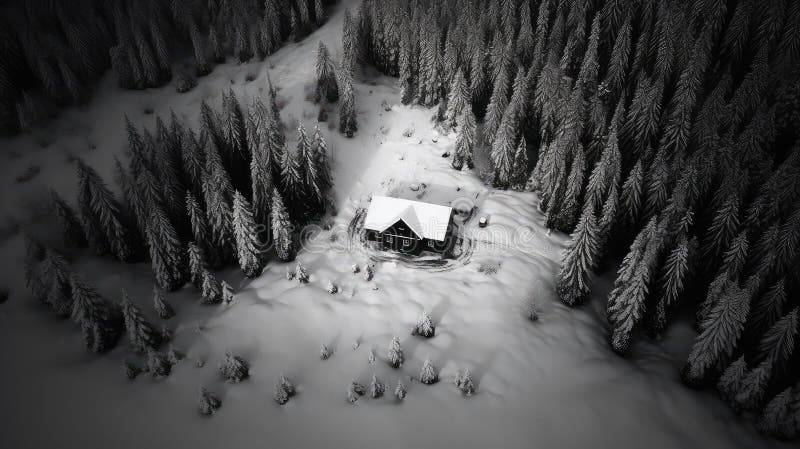 Mountains Cabin Black and White Stock Illustration - Illustration of ...