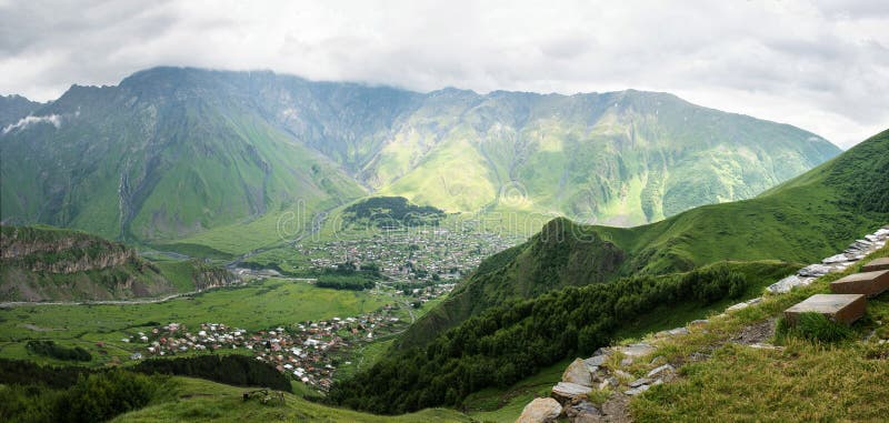 Mountains of the Caucasus stock image. Image of village - 91959585