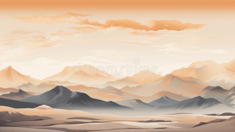 Highly Detailed Landscape Art with Mountains and Sunset Illustration ...