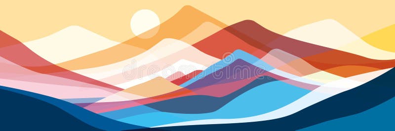 Mountains Flat Color Illustration. Abstract Simple Landscape Stock ...