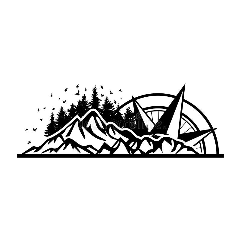 Mountains and compass logo stock vector. Illustration of medieval ...