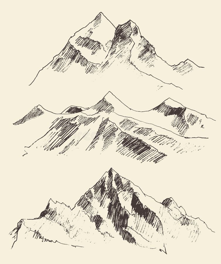 Mountains Contours Engraving Vector Sketch Stock Vector - Illustration ...