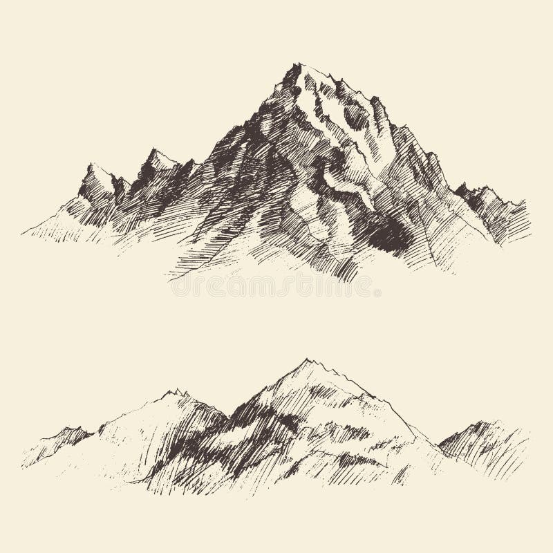 Mountains Contours Engraving Vector Hand Draw Stock Vector ...