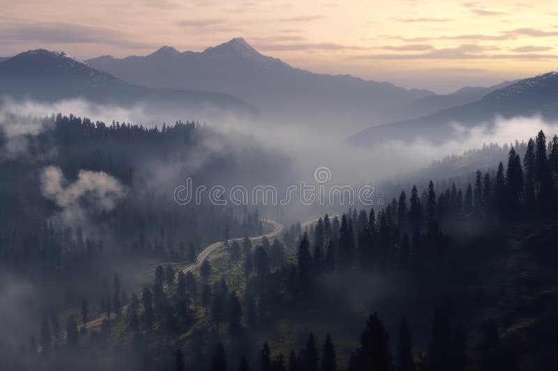 The Mountains are Covered in a Layer of Mist and Clouds Generative AI ...